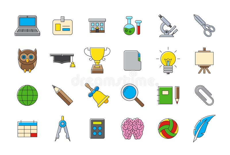 Colorful School Elements Icons Set Stock Illustration - Illustration of color, object: 74820280