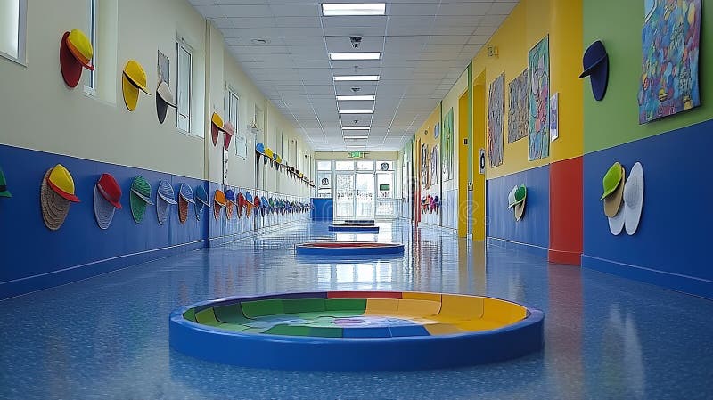 Colorful School Hallway with Playful Design Elements Stock Illustration ...