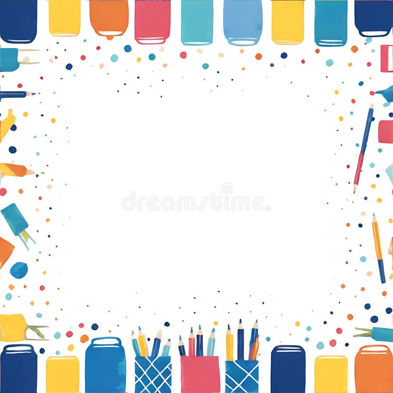 Colorful School Supplies Border with a Central White Space Generative ...