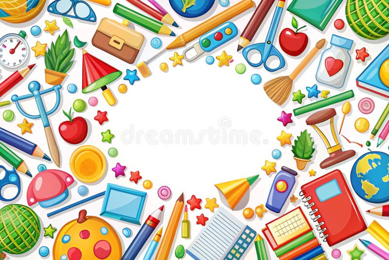 Colorful School Supplies Border Frame with Copy Space Stock ...
