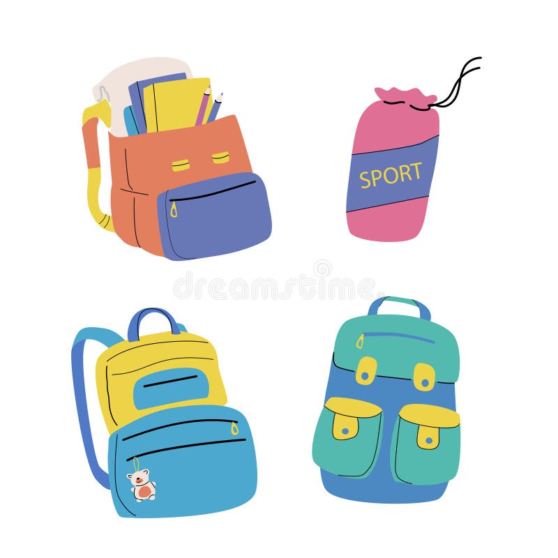 Colorful School Supplies Collection Featuring Backpacks and Pencil Case ...