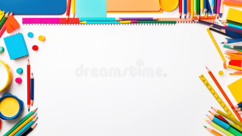 Colorful School Supplies Create a Double Border on Lined Paper ...
