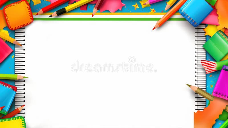 Colorful School Supplies Create a Double Border on Lined Paper ...
