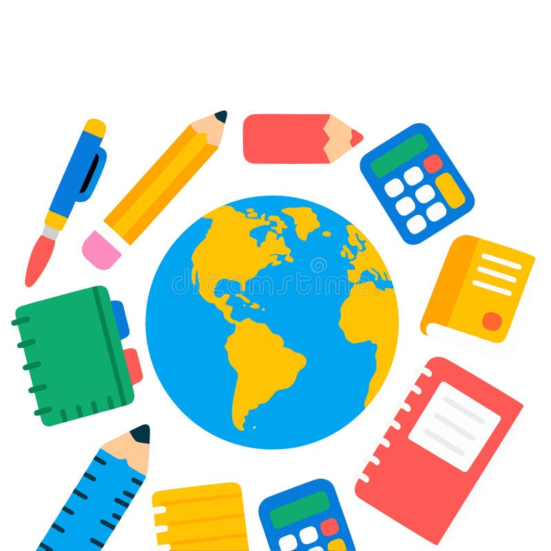Colorful School Supplies with Globe, Back To School Essentials ...