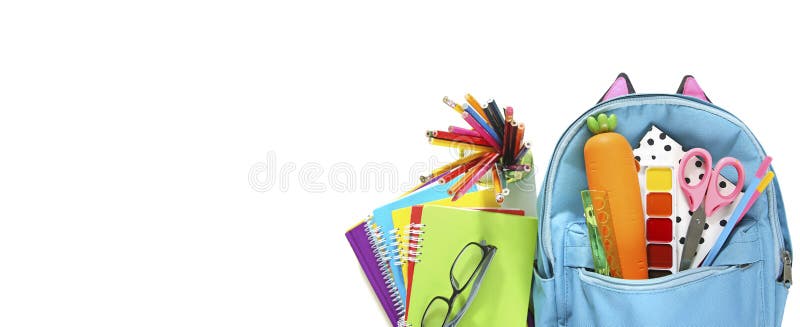 Colorful School Supplies Isolated on White Background Empty Copy Space ...