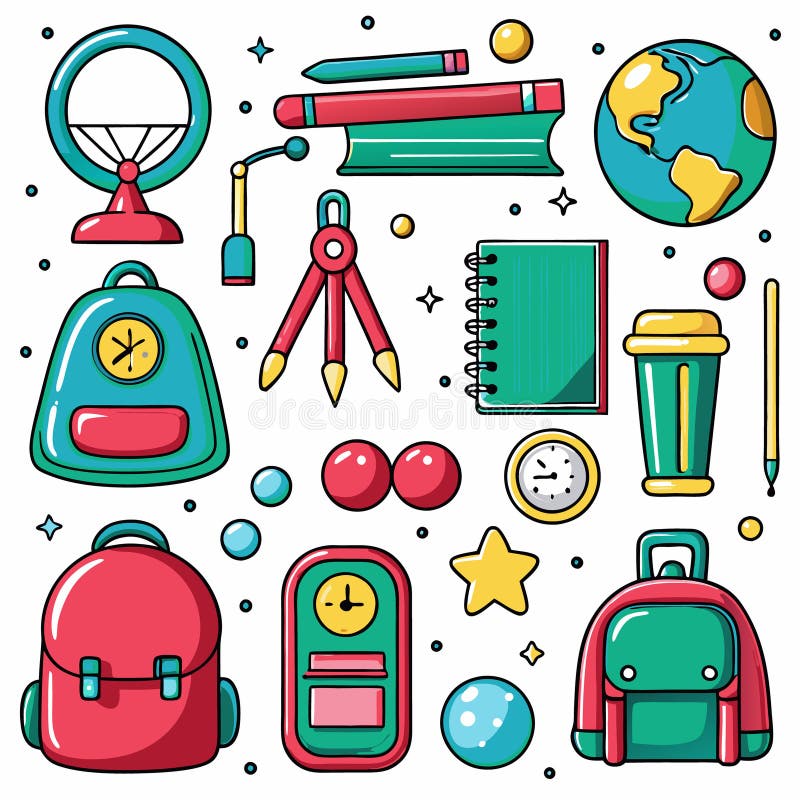 Colorful School Supplies and Learning Objects Stock Vector ...