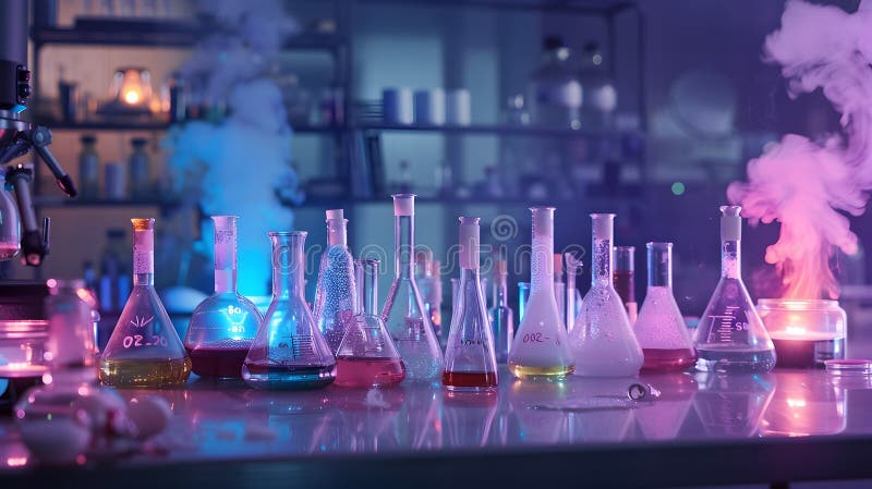Colorful Science Experiment in a Laboratory Setting Stock Illustration ...