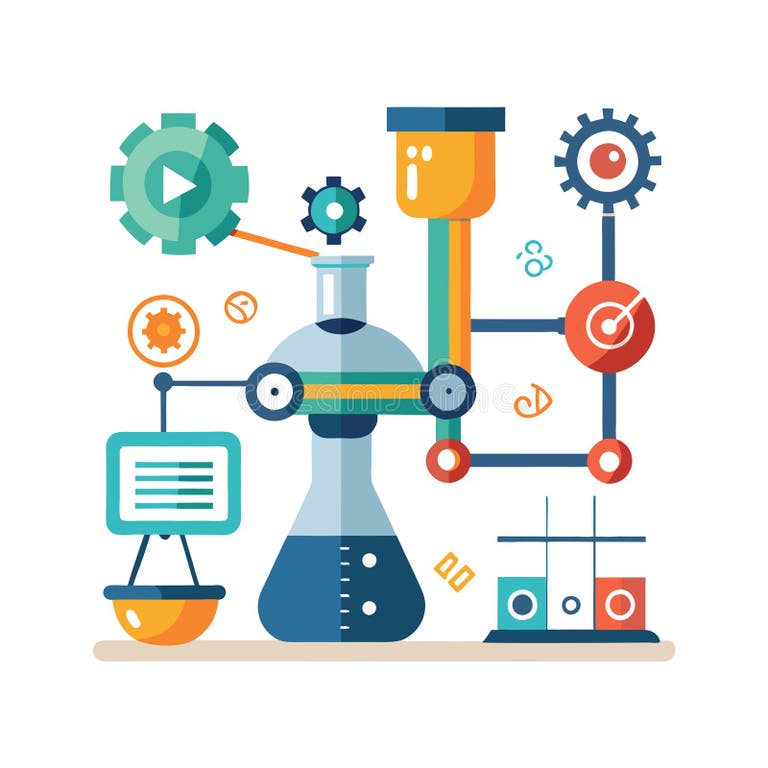 Colorful Science Experiment Machine with Gears, Beaker, and Display ...