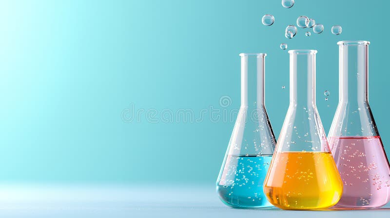 Colorful Science Lab Flasks with Bubbles on Bright Background Stock ...