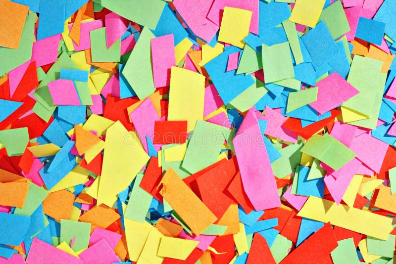 Torn Small Pieces of Multi-colored Paper, Bright Background Stock Photo ...