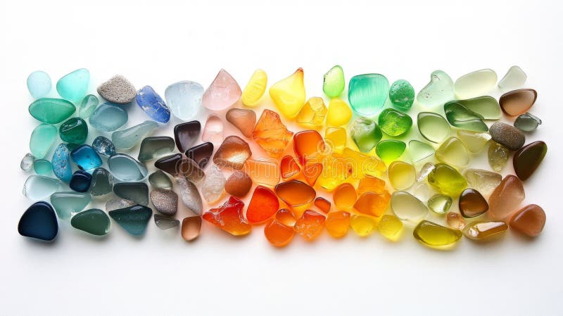 Colorful Sea Glass Collection on White Background Stock Illustration ...