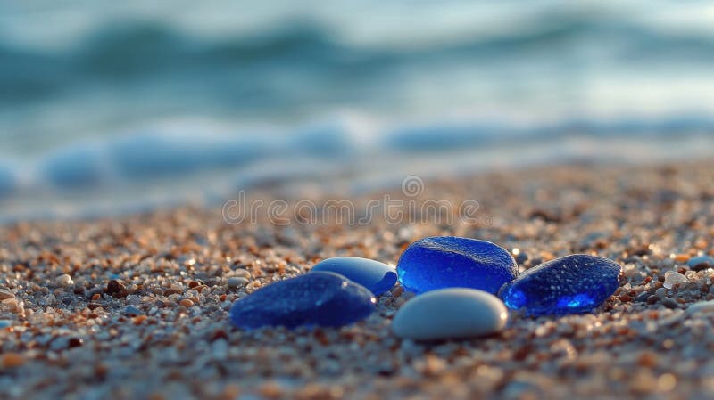 Colorful Sea Glass Pieces Resting on Sandy Beach Shore Stock ...