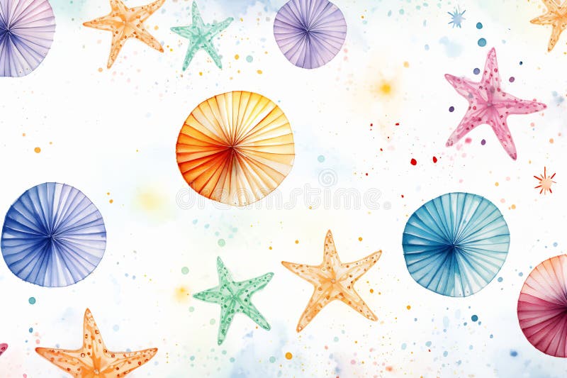 Colorful Sea Star and Shell Pattern Stock Photo - Image of tropical ...