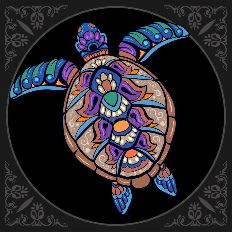 Colorful Sea Turtle Mandala Arts Isolated on Black and White T Shirt ...