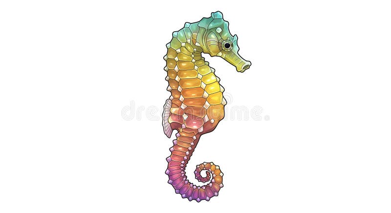 A Colorful Seahorse Illustration with a Mosaic-like Pattern. Its Body ...