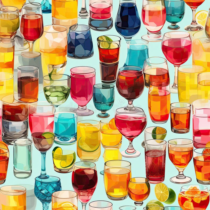Seamless Barware Pattern of Wine Glasses, Tumblers, and Other Cups ...