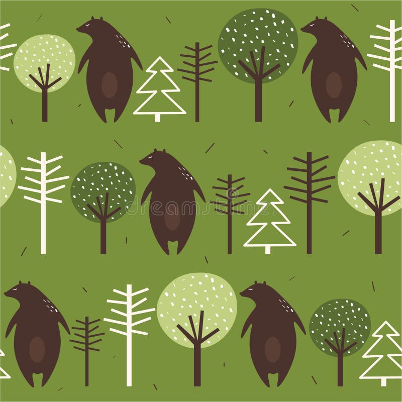 Colorful Seamless Pattern, Bears, Fir Trees and Trees. Decorative Cute ...