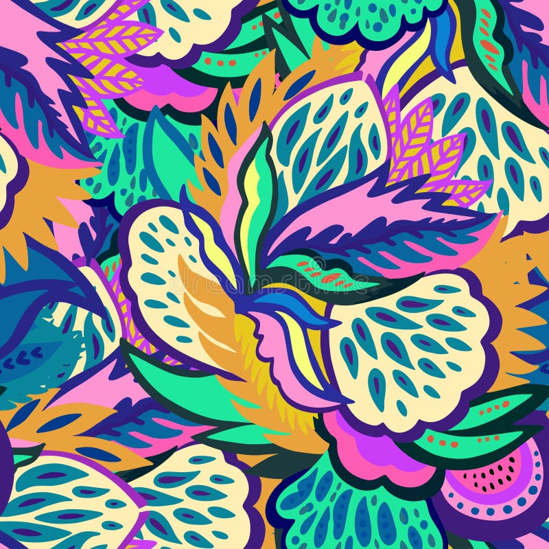 Colorful Seamless Pattern with Bright Psychedelic Abstract Elements. Vector Illustration Stock ...