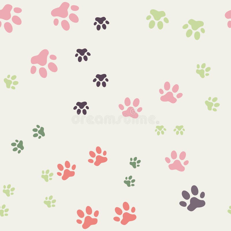 Colorful Seamless Pattern with Cat Footprints. on a Gray Background ...