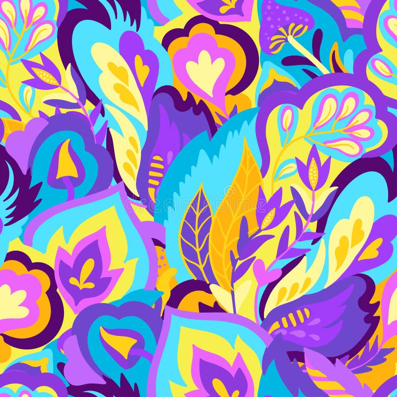 Colorful Seamless Pattern with Chaotic Floral and Psychedelic Abstract ...