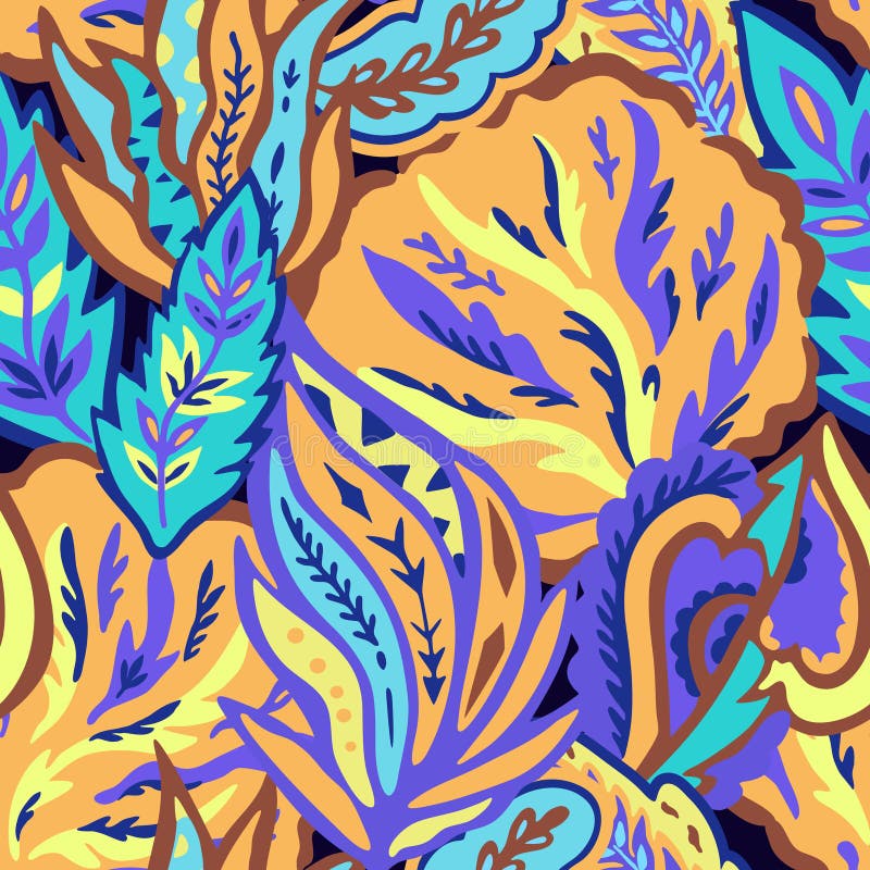 Colorful Seamless Pattern with Chaotic Floral and Psychedelic Abstract ...