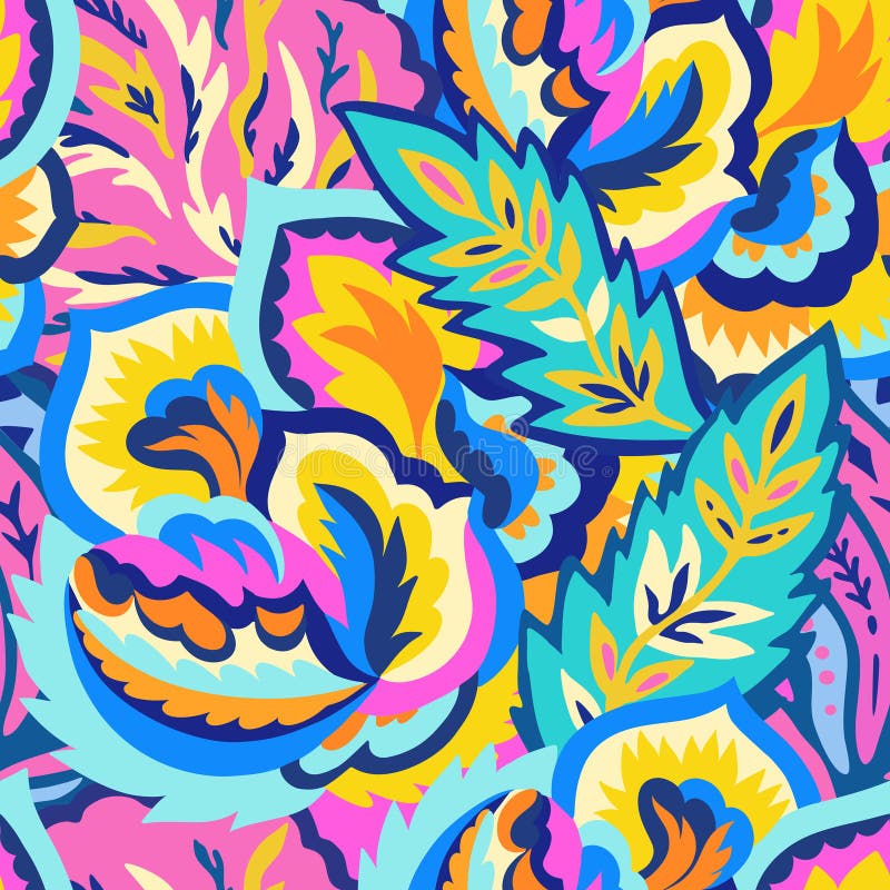 Colorful Seamless Pattern with Chaotic Floral and Psychedelic Abstract ...