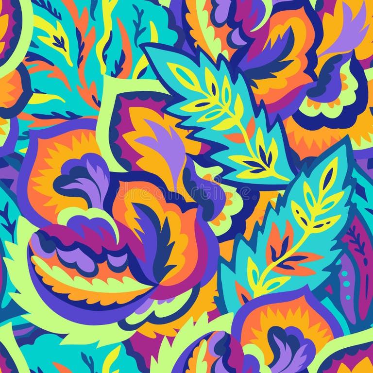 Colorful Seamless Pattern with Chaotic Floral and Psychedelic Abstract ...