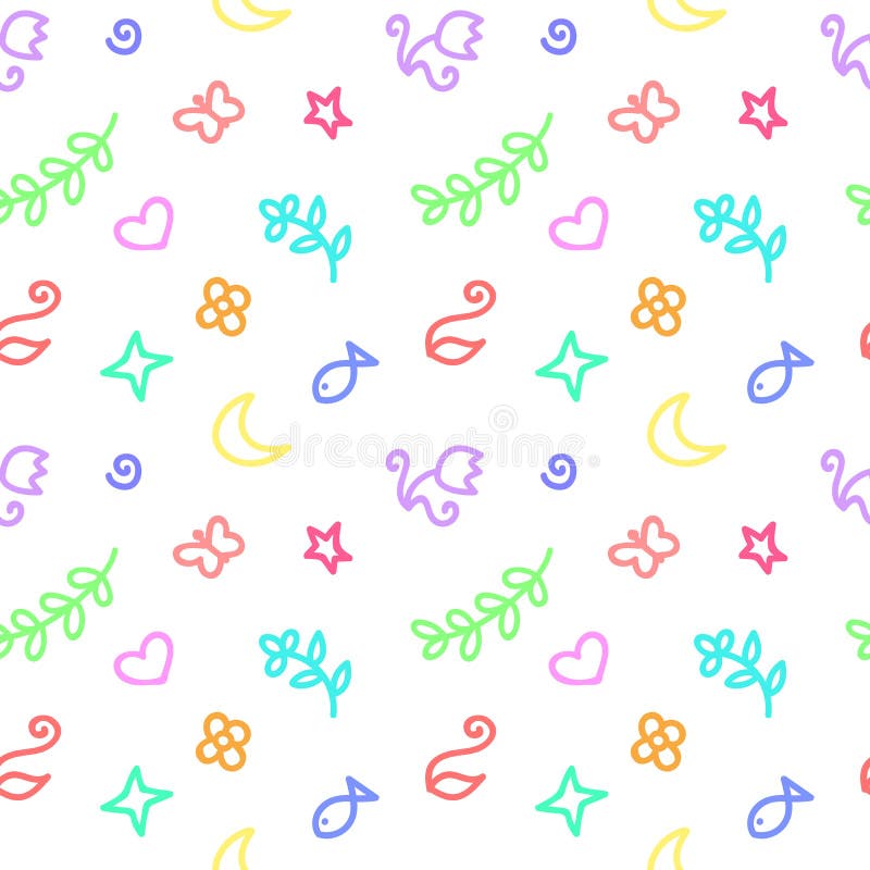 Colorful Seamless Pattern with Children Drawing. Doodle Elements Stock ...