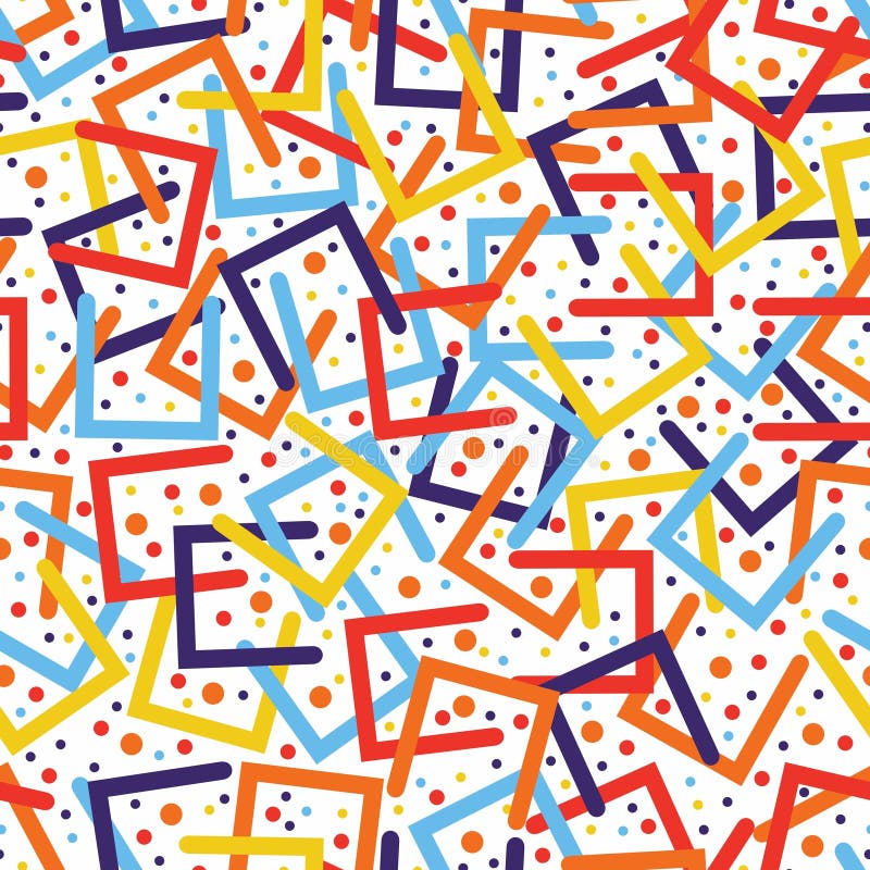 Colorful Seamless Pattern. Circles, Dots and Stylized Half Squares. Fun ...