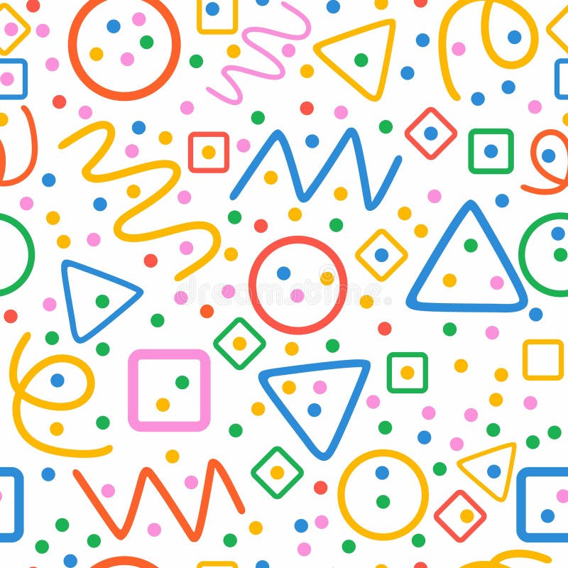 Colorful Seamless Pattern. Fun Colorful Line Doodle Shape Background ...