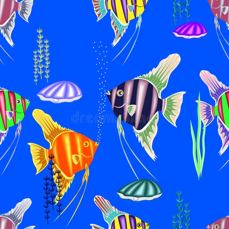 Colorful Seamless Pattern,consisting of Many Marine Fish. Stock Vector ...