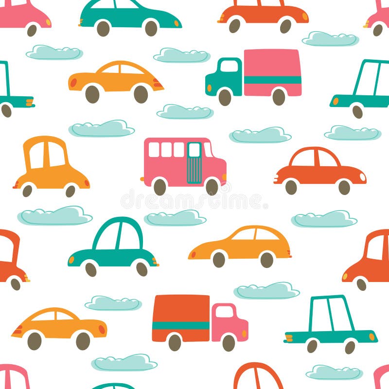 Colorful Seamless Pattern with Cute Cars and Stock Vector ...