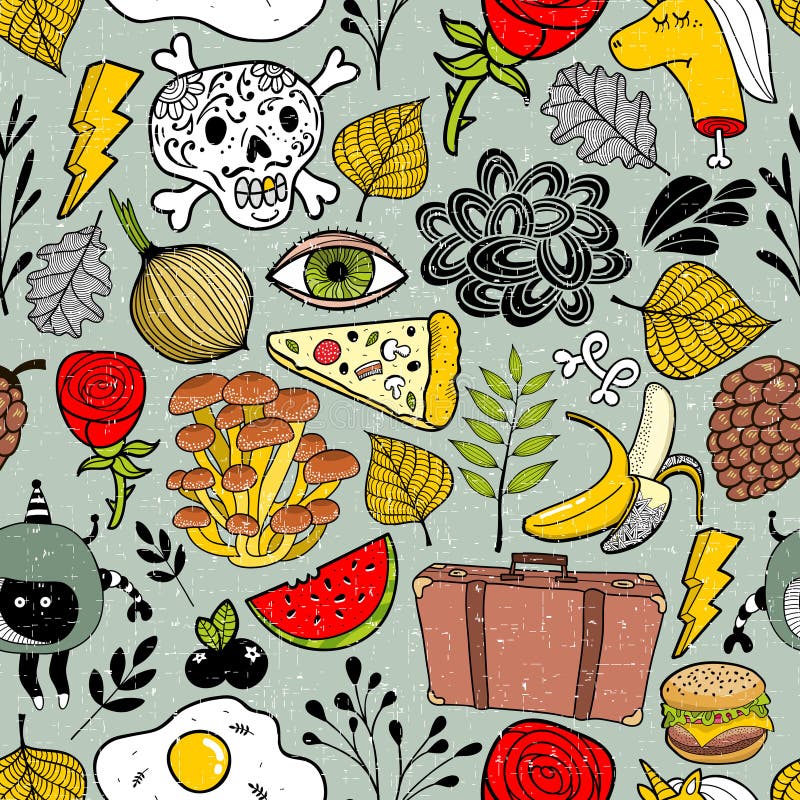 Colorful Seamless Pattern Full of Different Objects and Cartoon ...