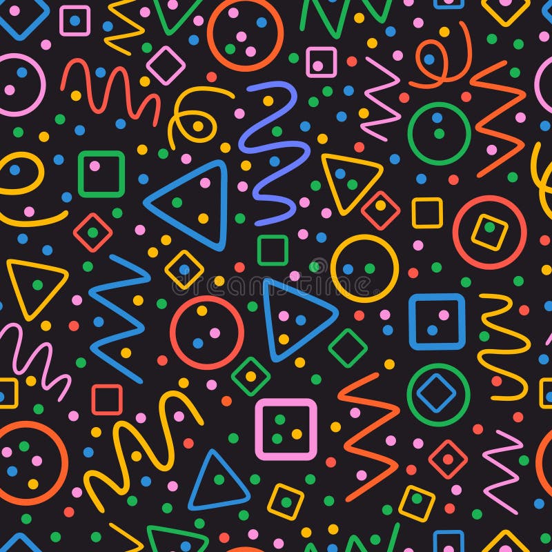 Colorful Seamless Pattern. Fun Colorful Line Doodle Shape Background ...