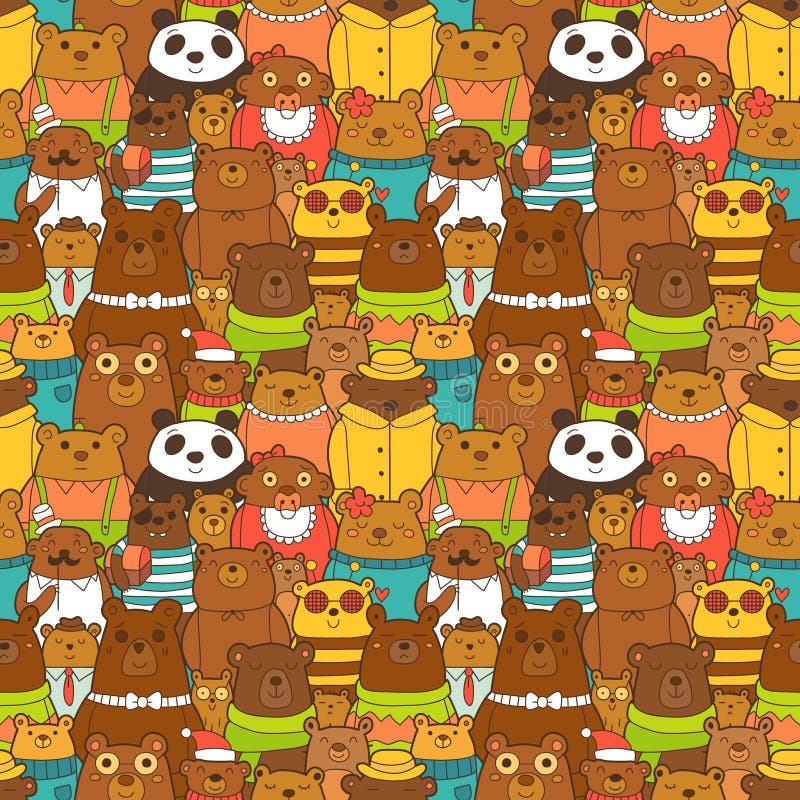 Colorful Seamless Pattern with Funny Brown Bears Stock Vector ...