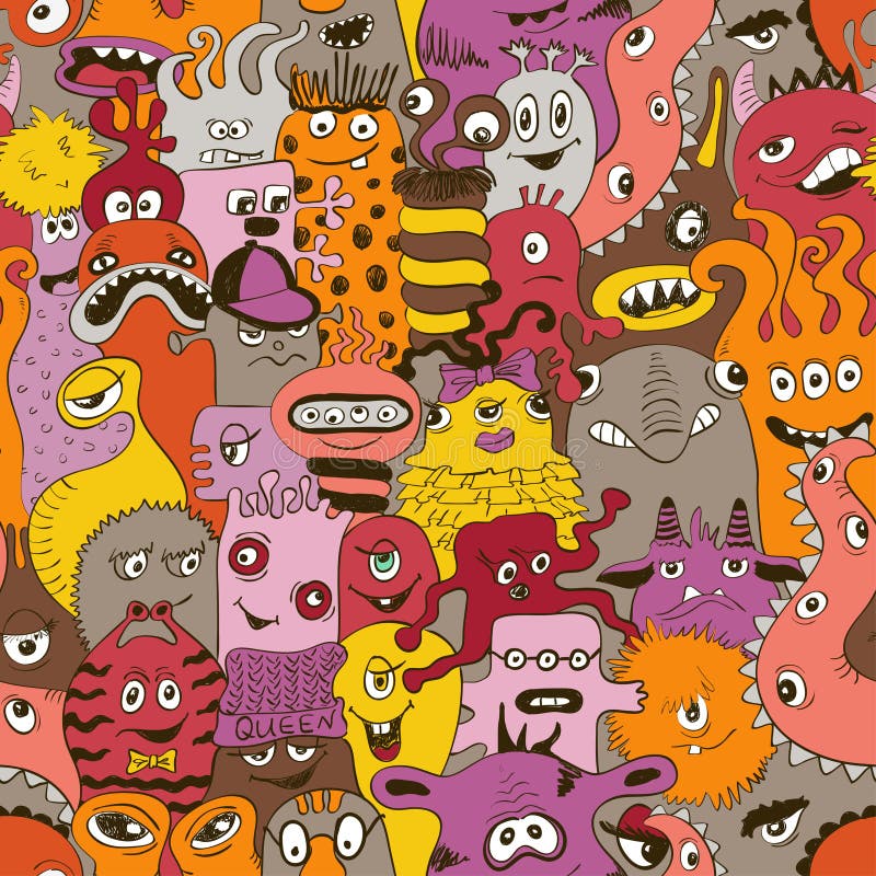 Colorful Seamless Pattern with Funny Monsters. Stock Vector ...