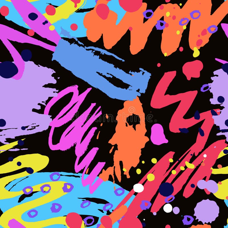 Colorful Seamless Pattern with Grange, Inks, Shapes Elements on Stock ...