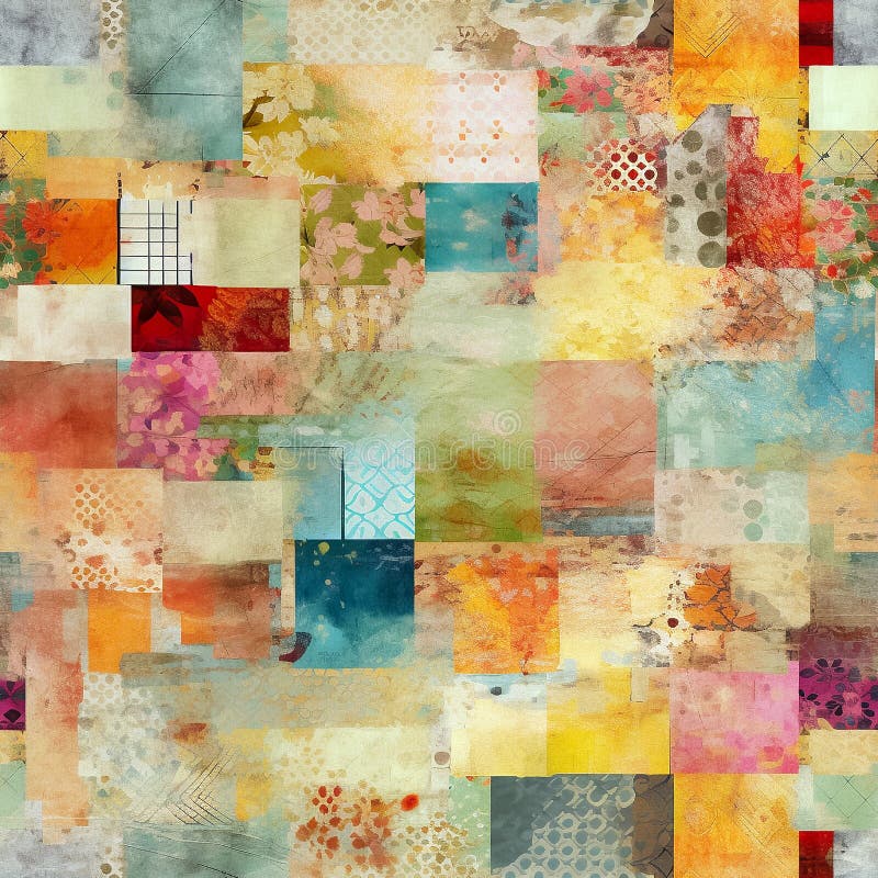 Colorful Seamless Pattern with Grunge Patchwork, Repetition Abstract ...
