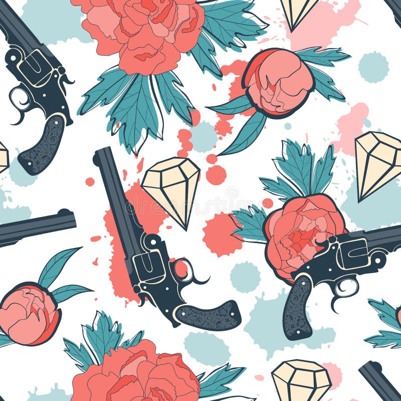 Colorful Seamless Pattern with Guns, Diamonds and Stock Vector ...