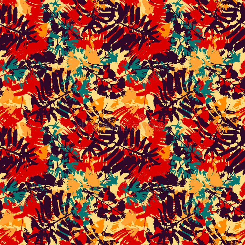 Colorful Seamless Pattern with Ink Leafs Prints Stock Vector ...