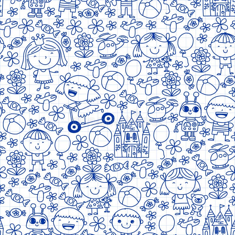 Colorful Seamless Pattern for Kindergarten Posters. Children with Toys ...