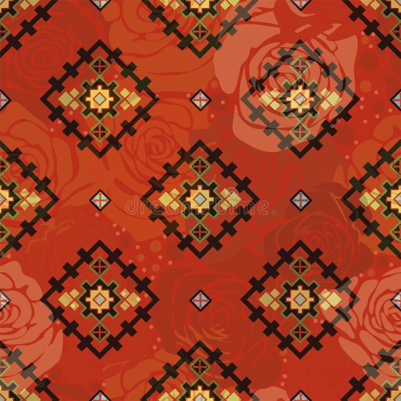Colorful Seamless Pattern with Ornament and Squares. Vector Geometrical ...