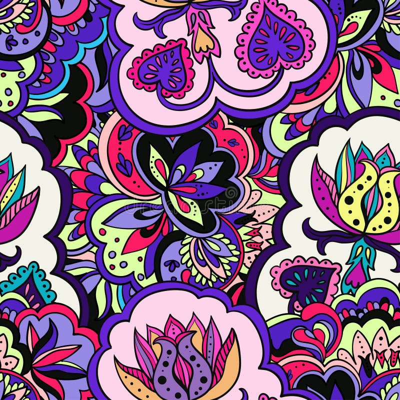 Colorful Seamless Pattern with Plants and Floral Elements. Bright ...