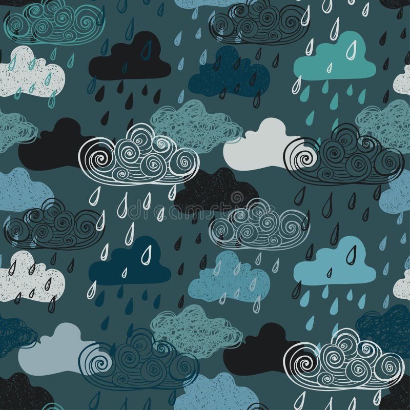 Colorful Seamless Pattern of Rain Clouds. Stock Vector - Illustration ...