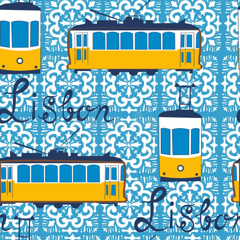 Colorful Seamless Pattern with Tipical Lisbon Tram Stock Vector ...