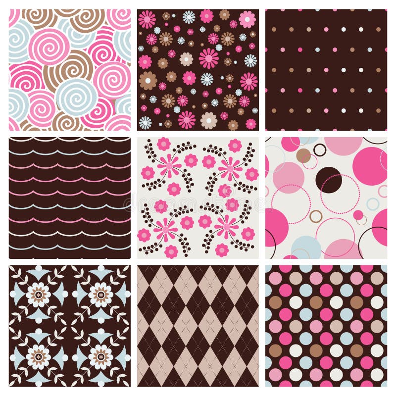 Set of Seamless Floral and Geometric Patterns for Scrapbooking. Vector ...