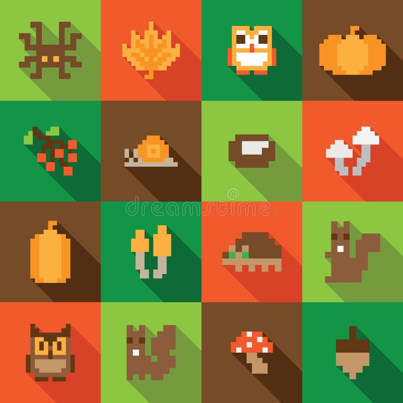 Colorful Seamless Pixel Pattern with Autumn Elements Stock Illustration ...