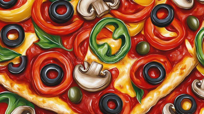 Colorful Seamless Repeating Pattern Featuring Vibrant Pizza Toppings ...