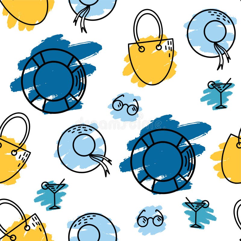 Colorful Seamless Summer Pattern with Handcrafted Beach Elements ...