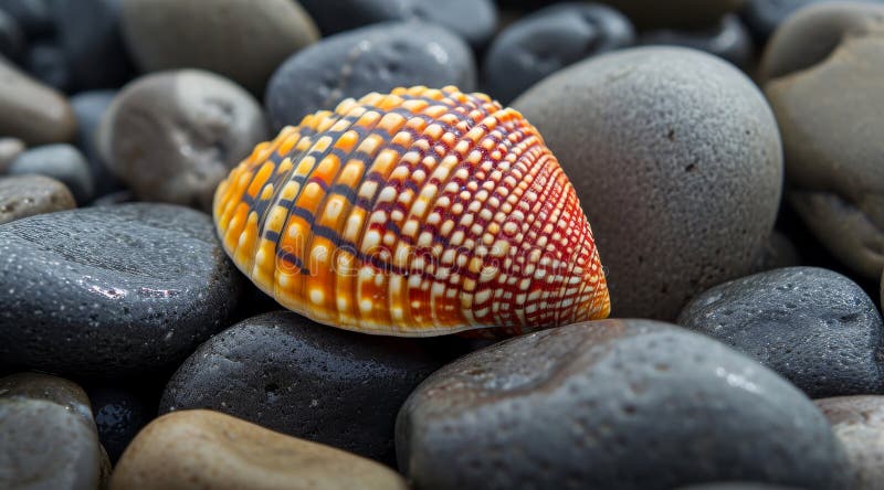 Colorful Seashell on a Bed of Smooth Pebbles Stock Illustration ...